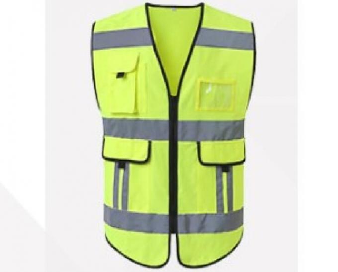 Reflective Safety Vest , Anti Static Vest Yellow Polyester Mesh Material