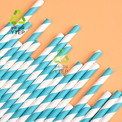 Eco Decorative Paper Straws Biodegradable , Striped Straws Jumbo Size 7.75"